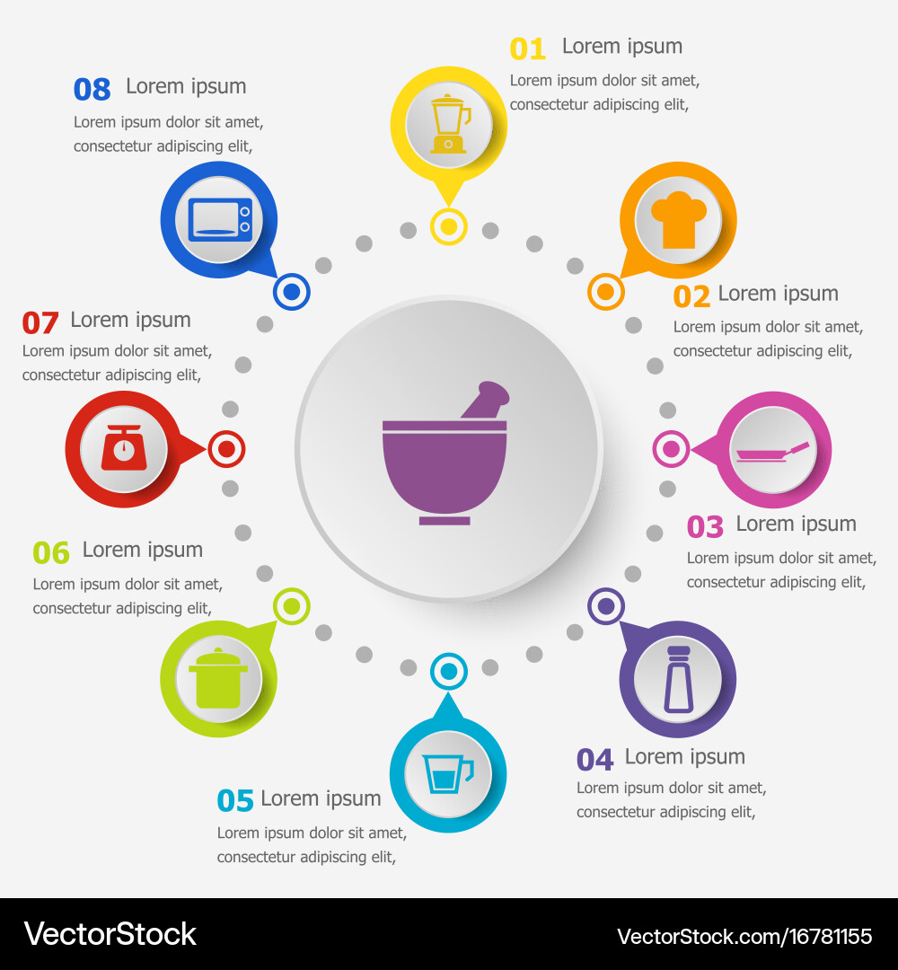 Infographic template with kitchen icons Royalty Free Vector