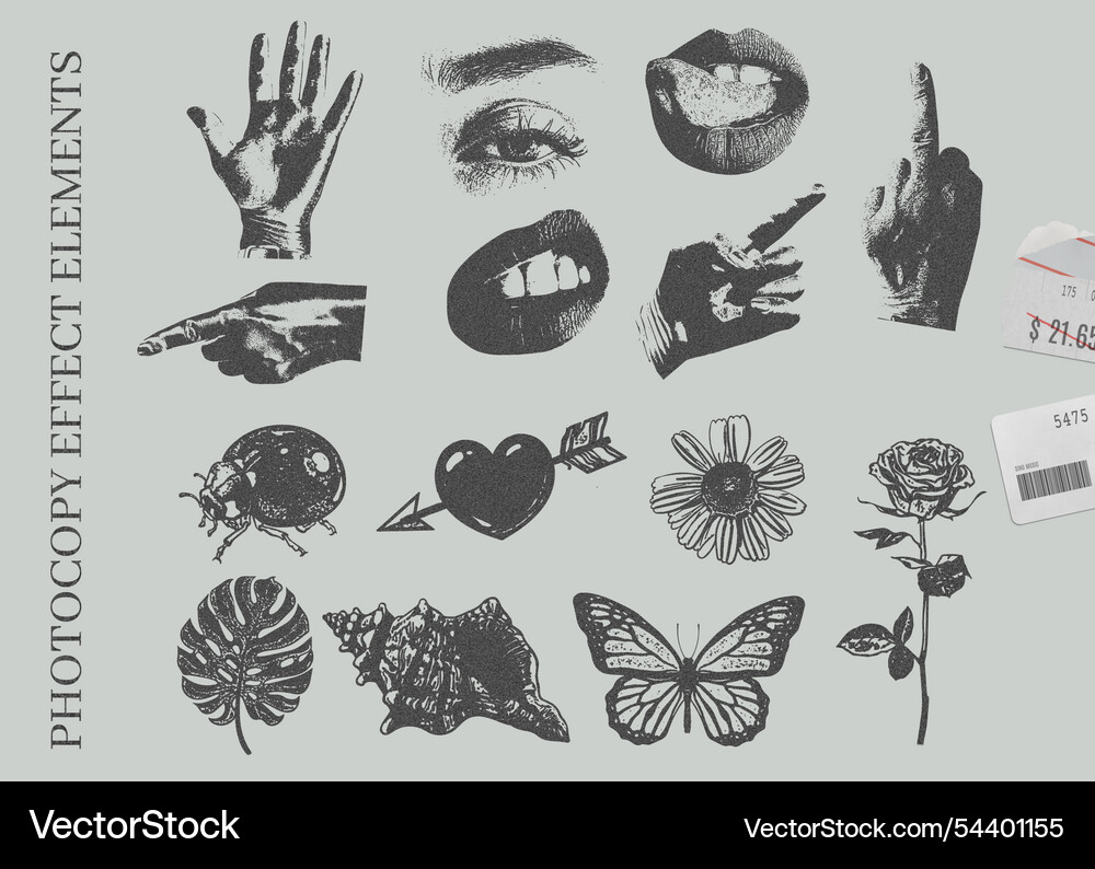 Retro photocopy effect elements grainy Royalty Free Vector
