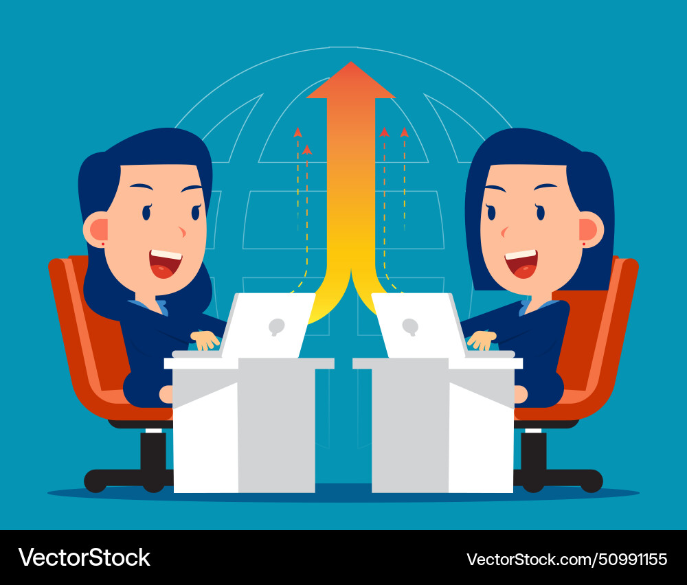 Speed of work by the network office working Vector Image