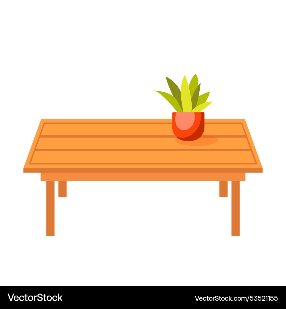 Wooden table with plant in pot flat design Vector Image