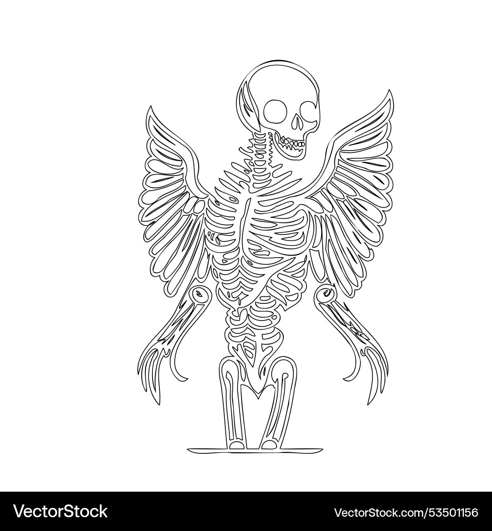 Skeleton angel outline sketch Royalty Free Vector Image