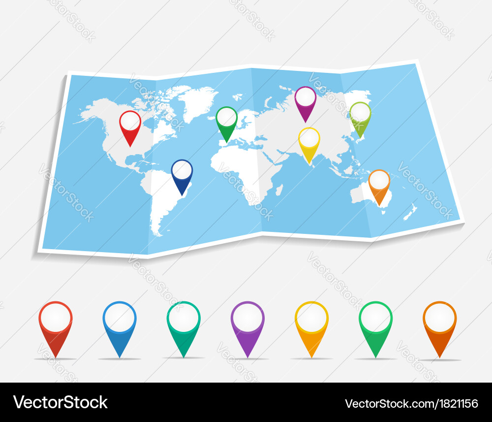 World map with geo position pins eps10 file Vector Image