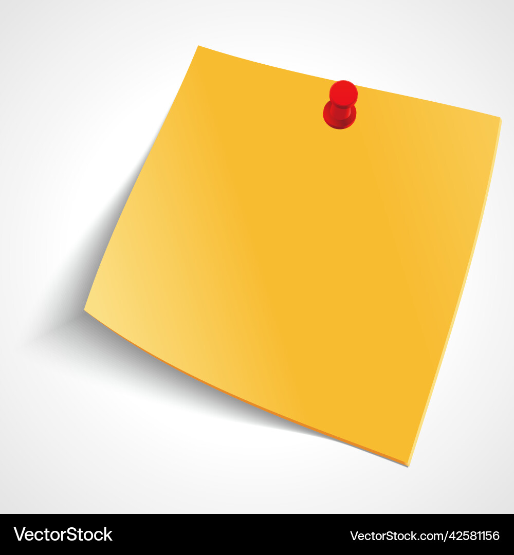 Yellow note with red pin Royalty Free Vector Image