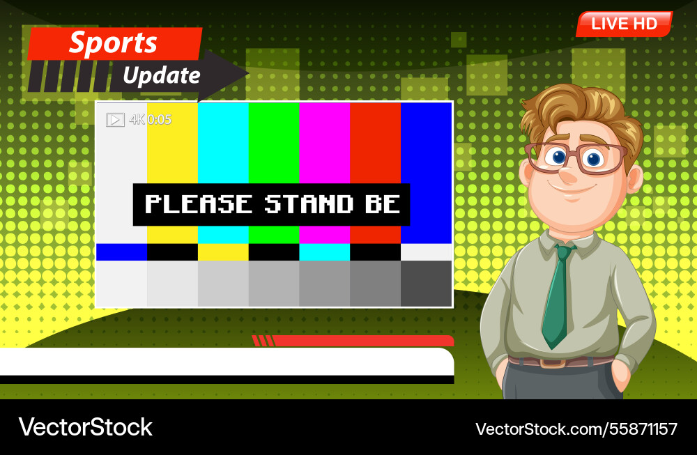 A sports broadcast with technical difficulty Vector Image