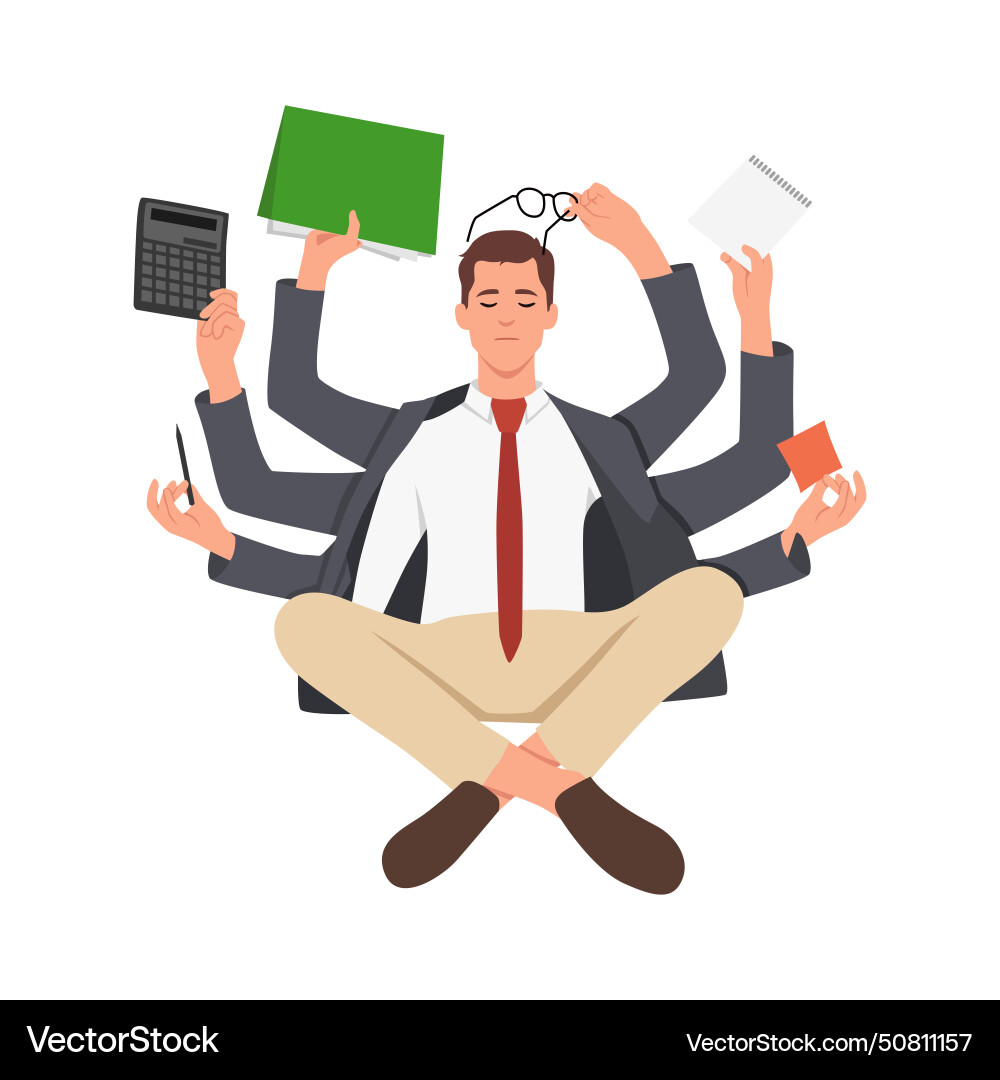 Businessman practicing mindfulness meditation Vector Image Businessman practicing mindfulness meditation Vector Image