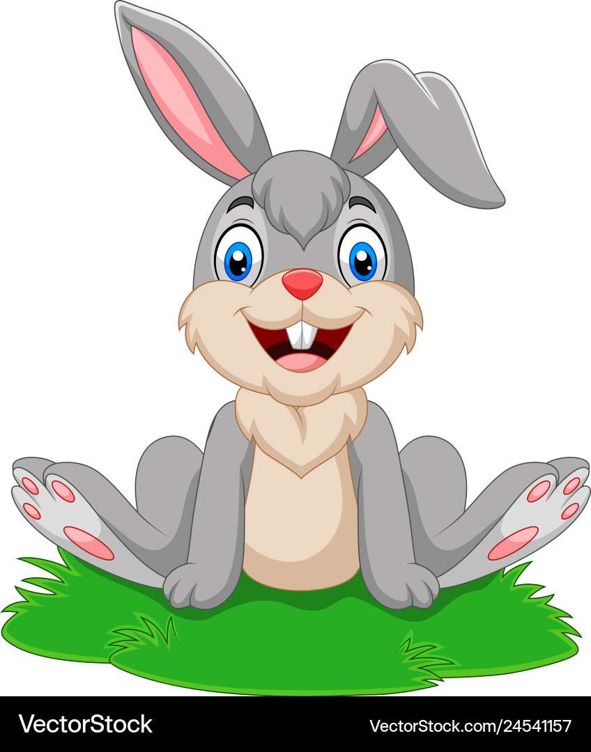 Cartoon funny rabbit sitting on the grass Vector Image