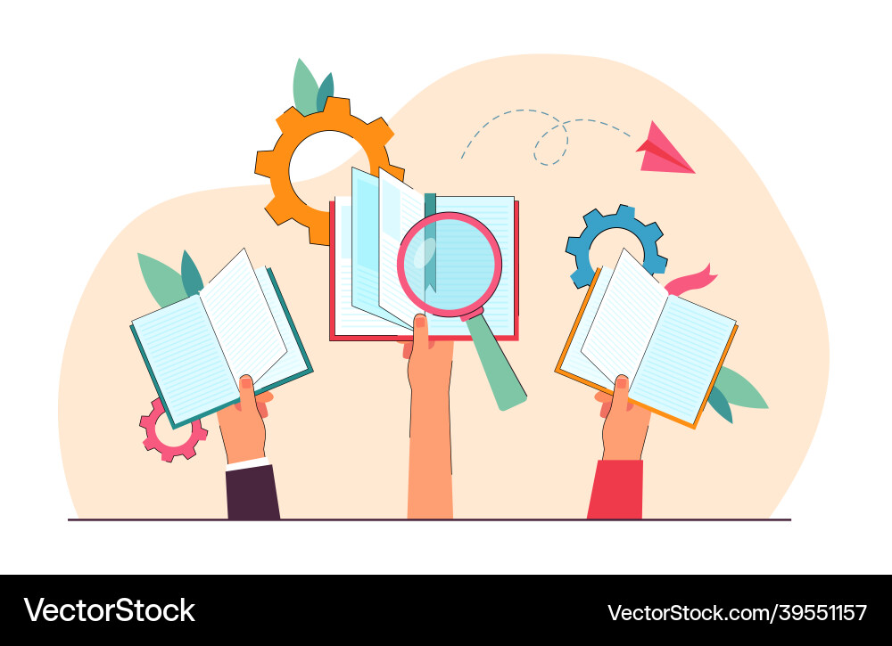 Cartoon hands holding open books Royalty Free Vector Image