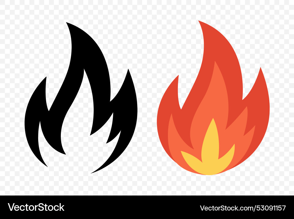 Fire flame icon set isolated campfire Royalty Free Vector