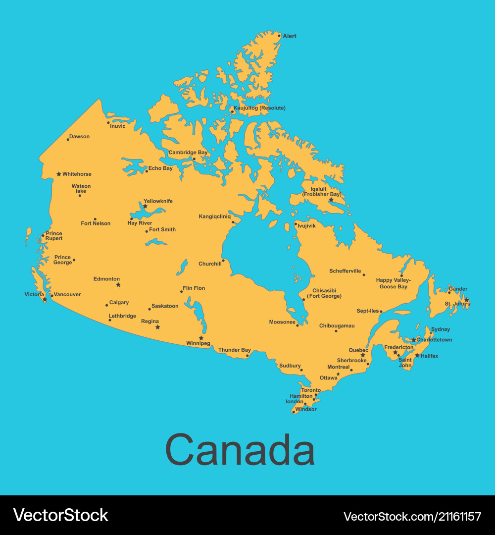 Map of canada with cities on a blue background Vector Image