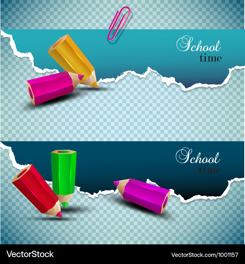 Torn paper banners with space for text school time