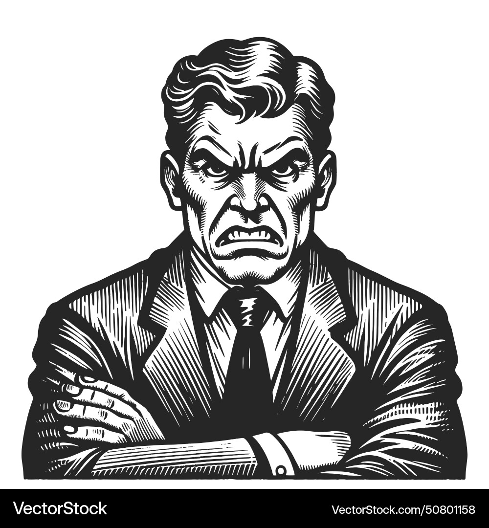 Angry man boss shouting engraving sketch Vector Image