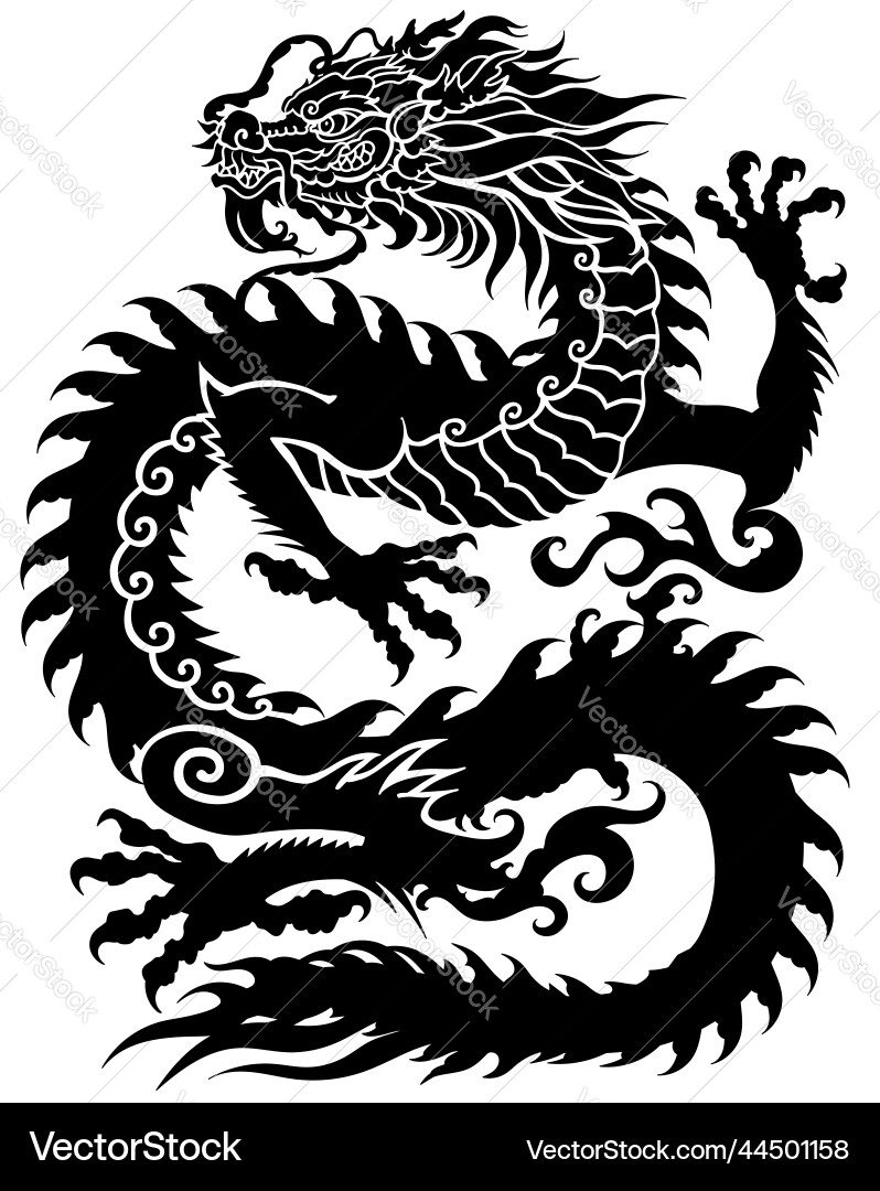 Chinese Dragon Silhouette Chinese Dragon Silhouette Flat Color Logo