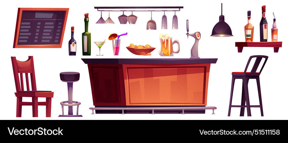 Counter bar and table for pub interior cartoon Vector Image