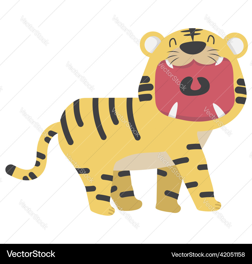 Cute tiger open mouth cartoon Royalty Free Vector Image