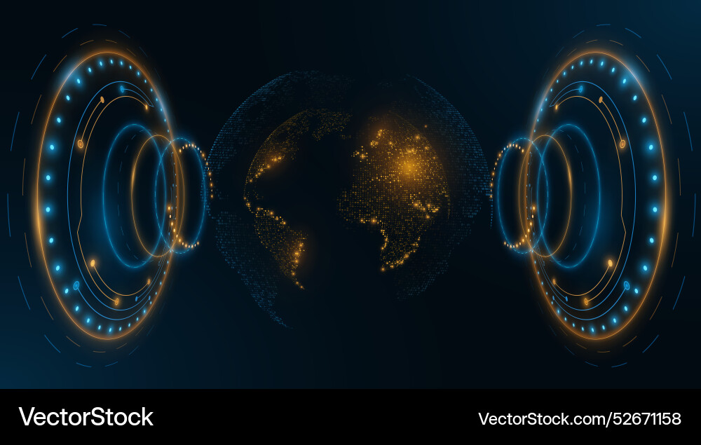 Futuristic globe and 3d hud rounds with light Vector Image