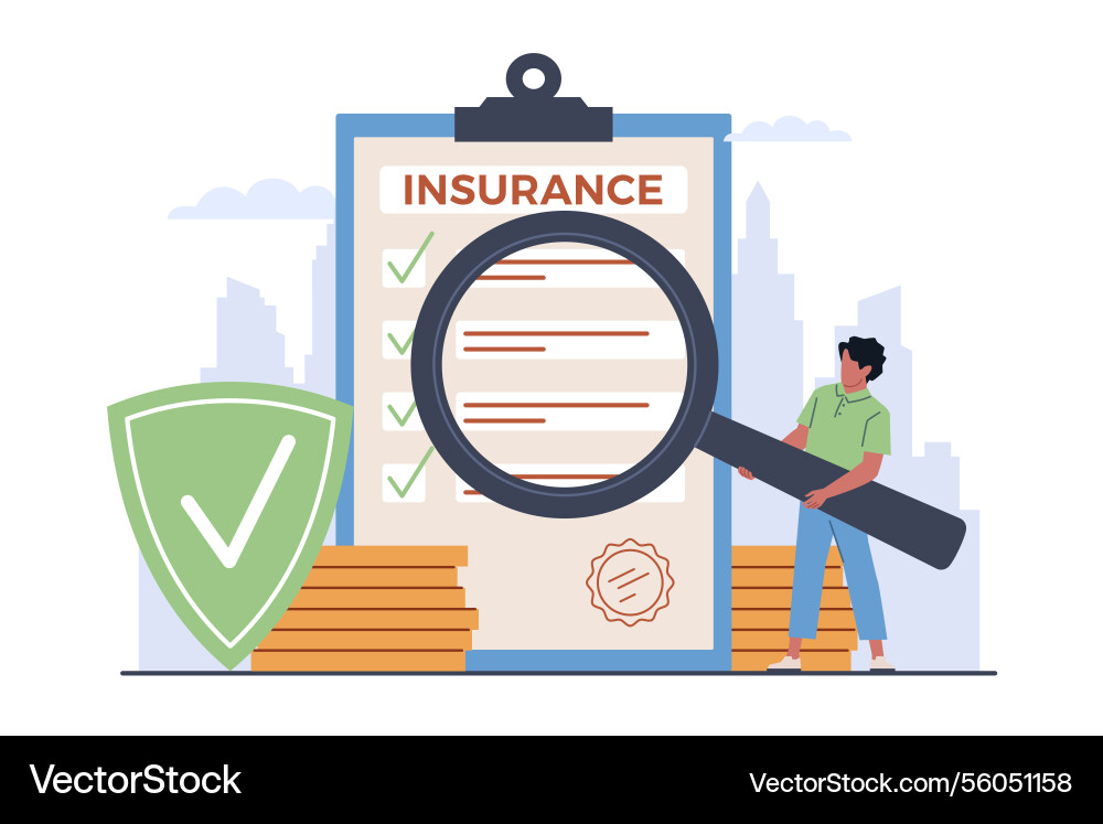 Man looking insurance clauses shield and Vector Image