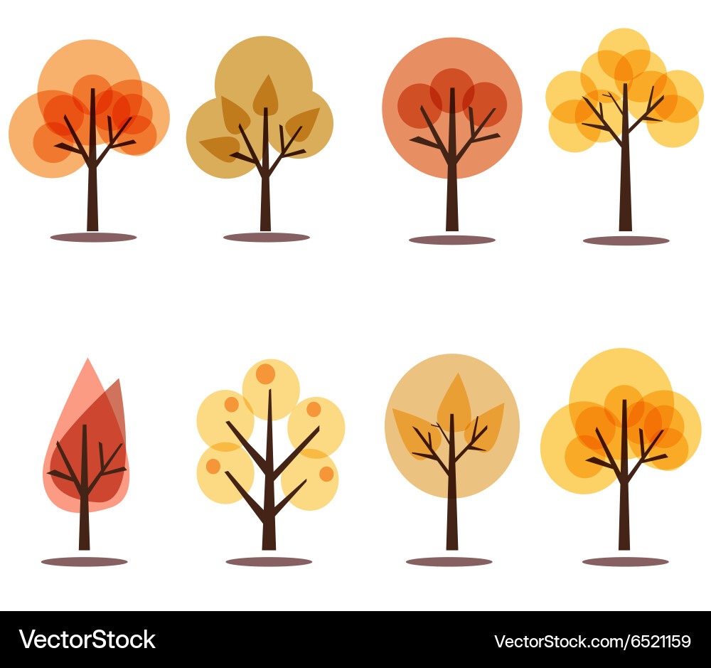 Autumn trees icons isolated on white Royalty Free Vector