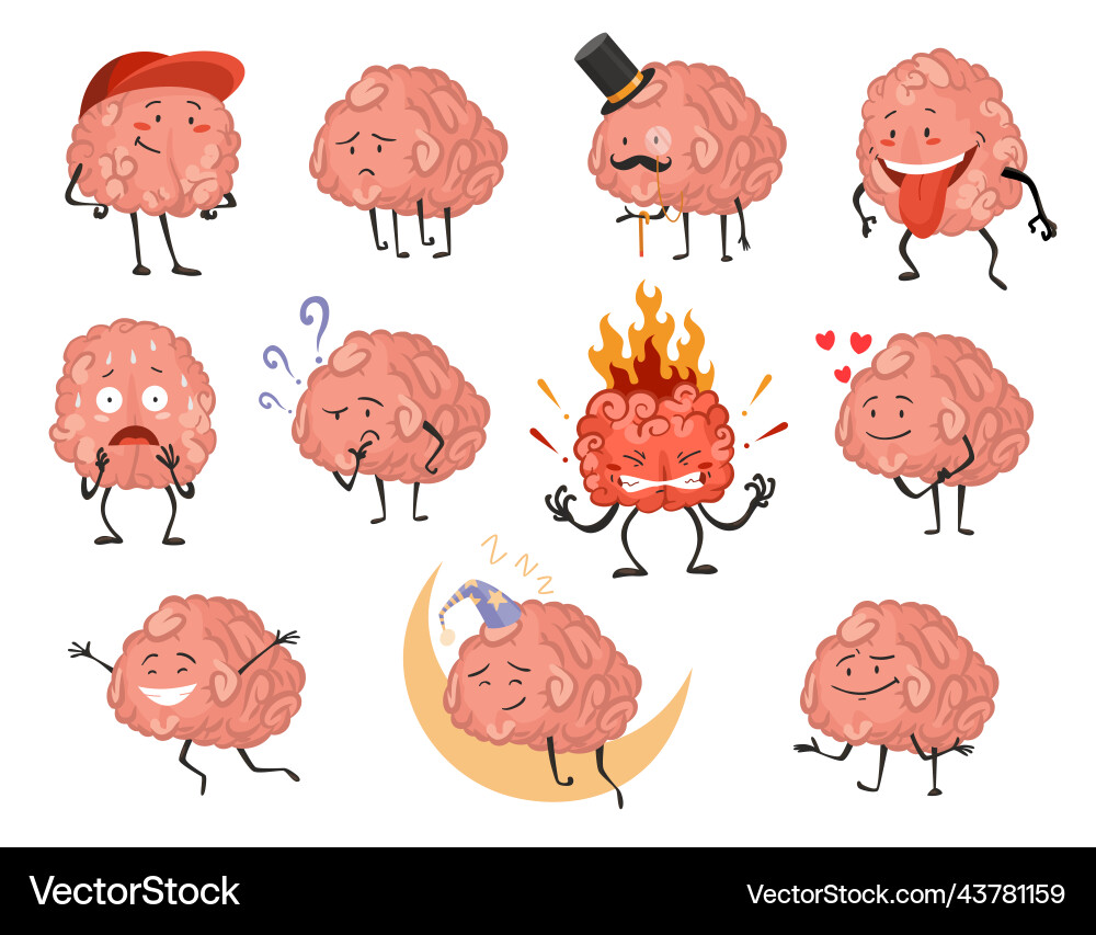 Brain character emotion intelligence emoji Vector Image