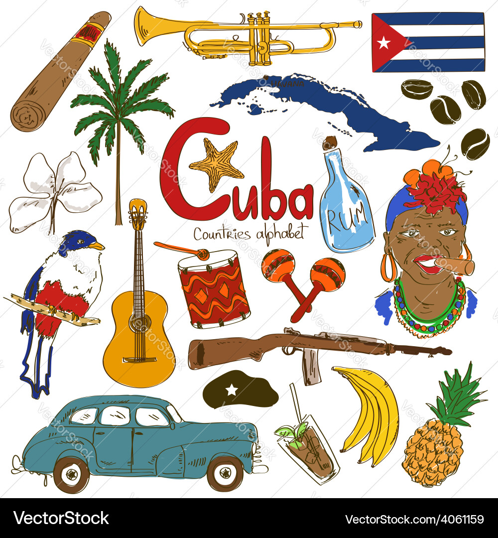 Collection of cuban icons Royalty Free Vector Image