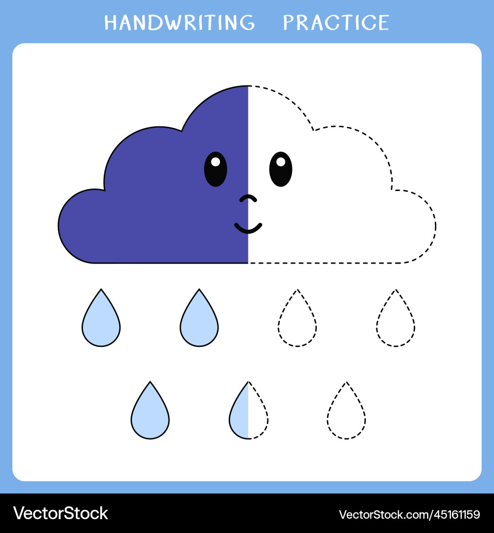 Handwriting practice sheet with cute cloud Vector Image