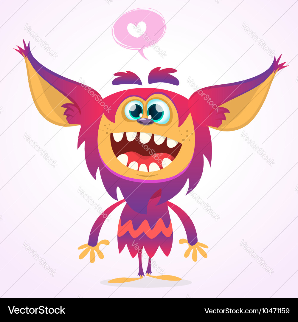 Happy cartoon gremlin monster Royalty Free Vector Image