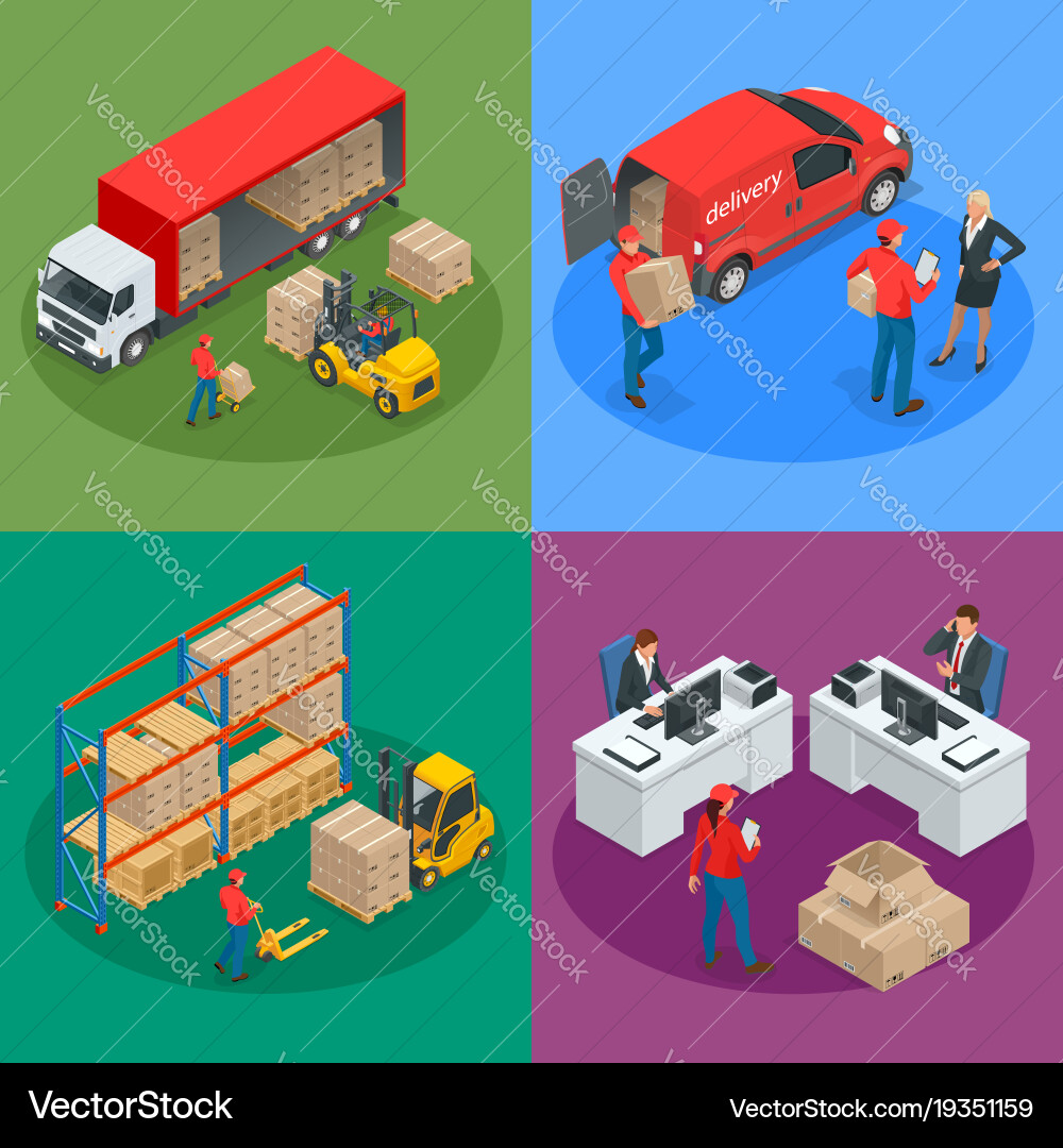 Isometrisches Logistik- und Lieferkonzept Vektorbild
