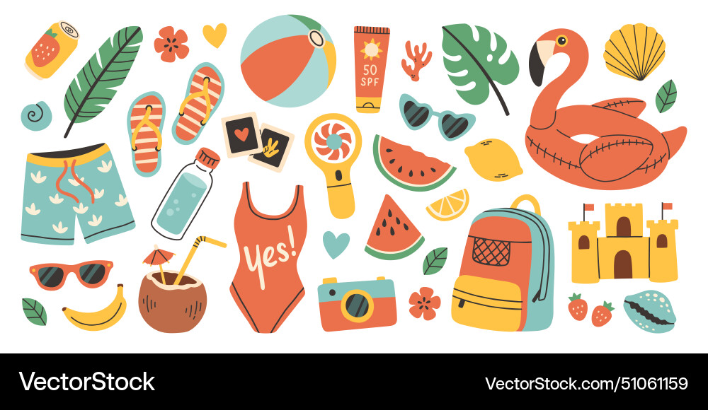 Summer set for sticker icons signs Royalty Free Vector Image