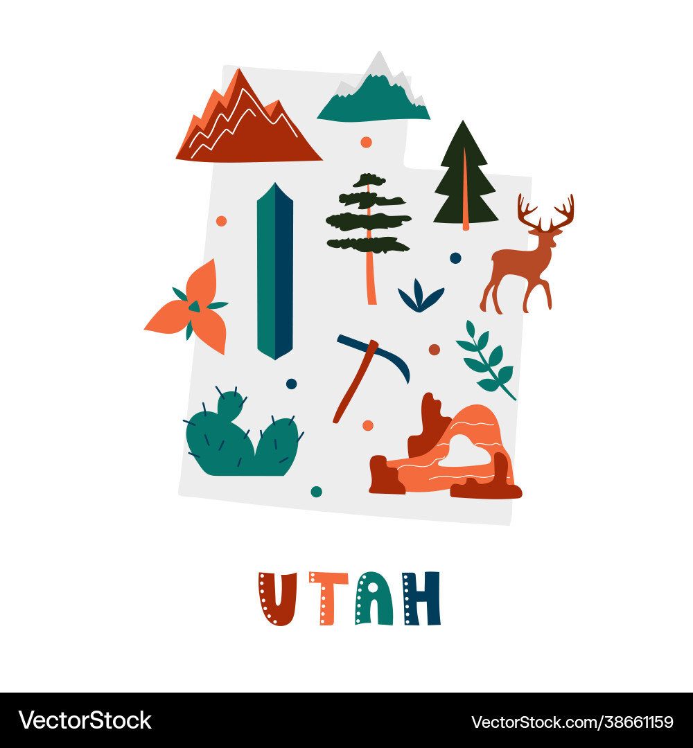 Usa map collection state symbols on gray Vector Image