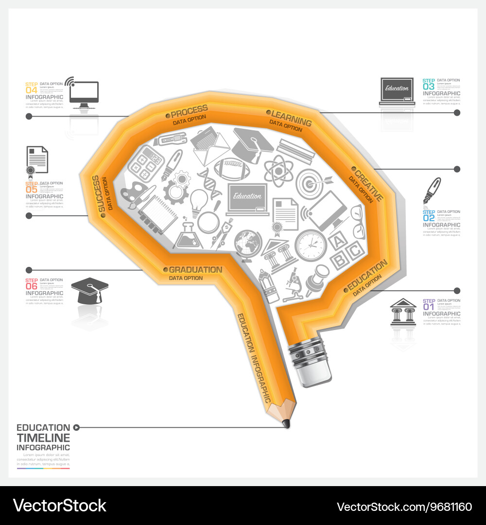 Brain shape education and learning with pencil Vector Image