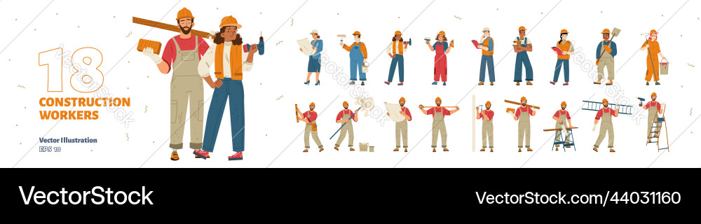 Construction workers set repair service employees Vector Image