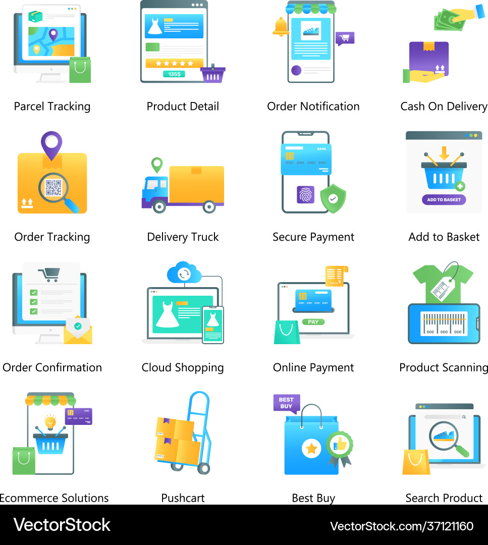 Online banking flat gradient pack Royalty Free Vector Image