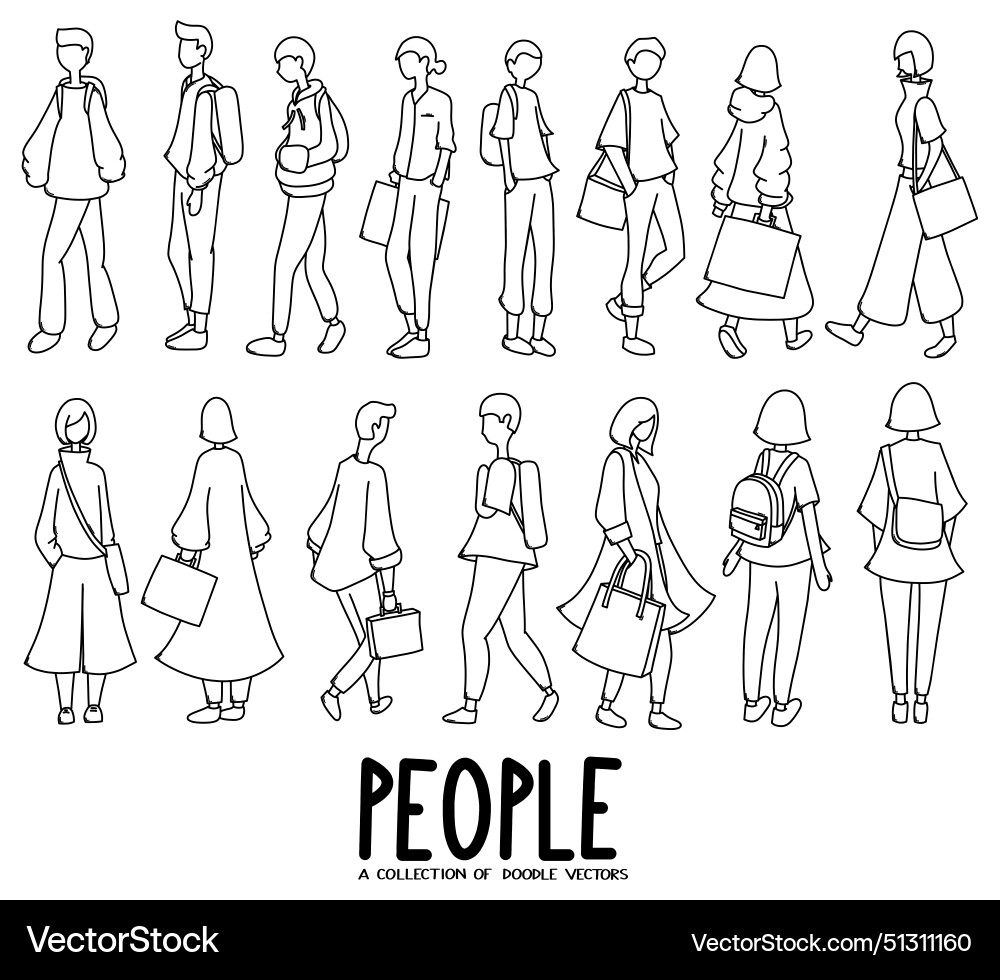 People doodle set drawing sketch Royalty Free Vector Image