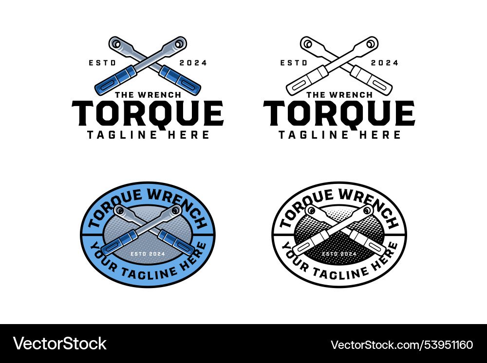 Torque wrench tool crossed badge logo design set Vector Image