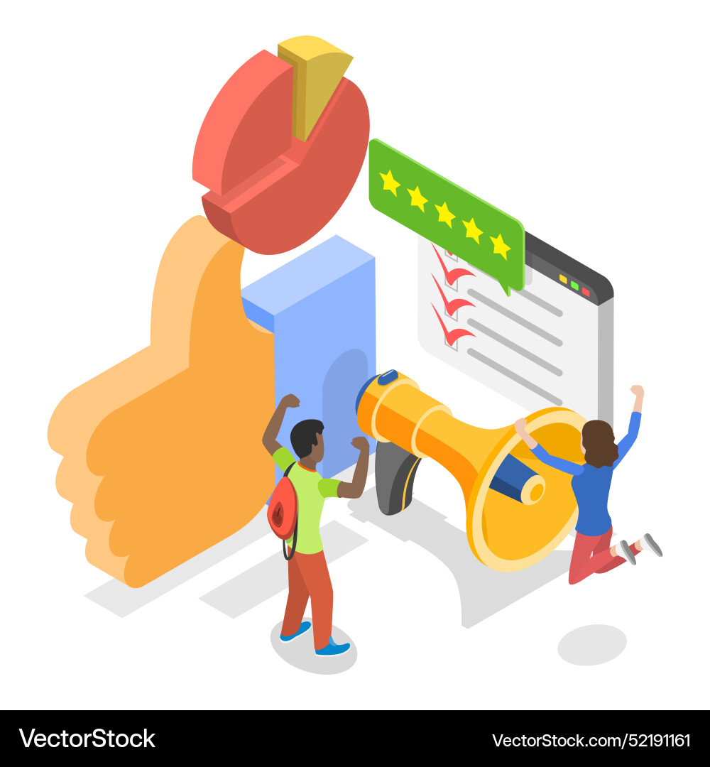 3d isometric flat of positive Royalty Free Vector Image