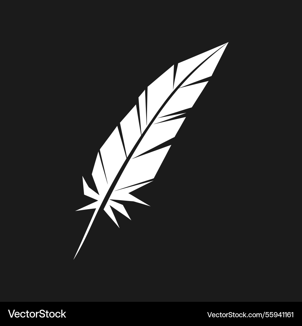 A stylized feather rendered in solid white Vector Image