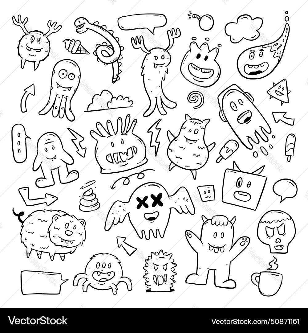 Doodle monster cartoon outline hand drawing Vector Image