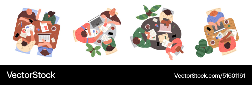 Office workers on table top view scene Royalty Free Vector