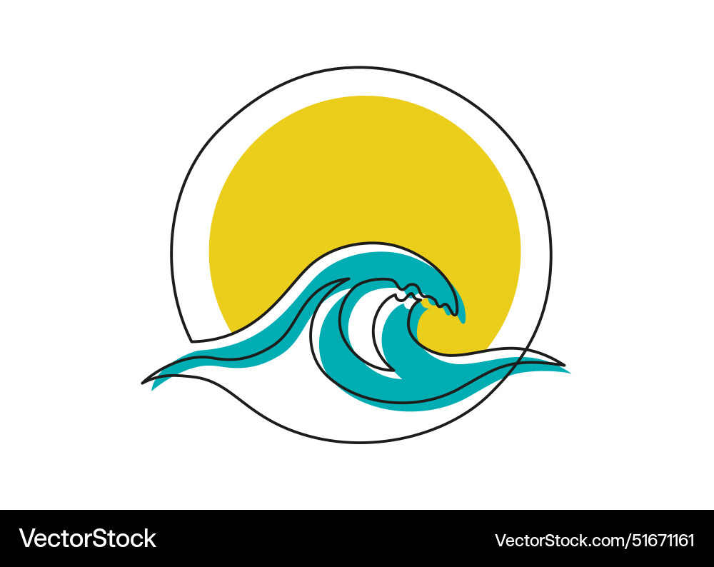 One continuous line drawing of sea wave modern Vector Image