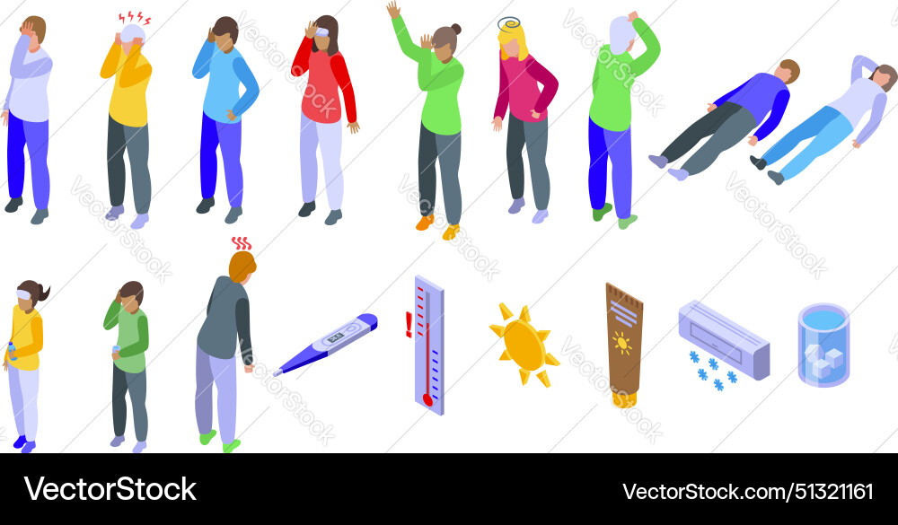 Sunstroke a group of people are shown Royalty Free Vector