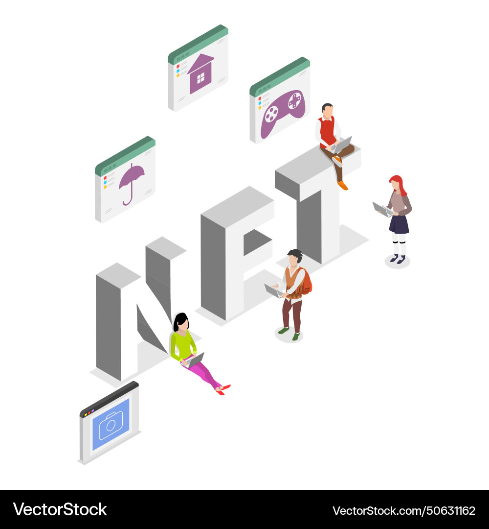 3d isometric flat of nft item Royalty Free Vector Image