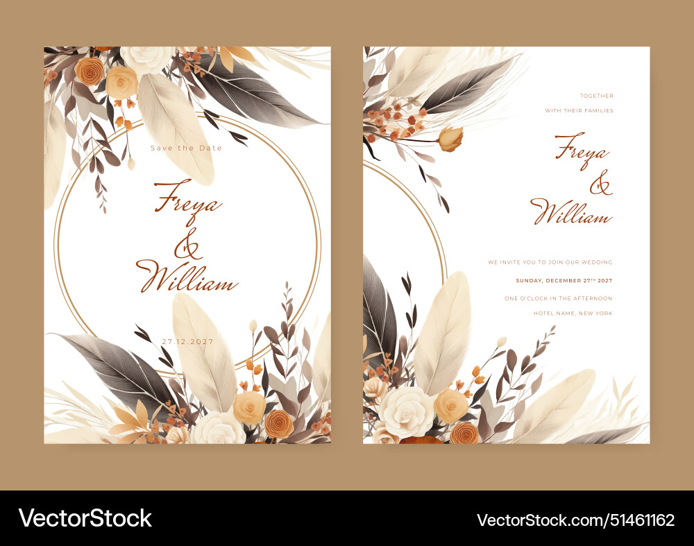 Brown beige and white modern wedding invitation Vector Image