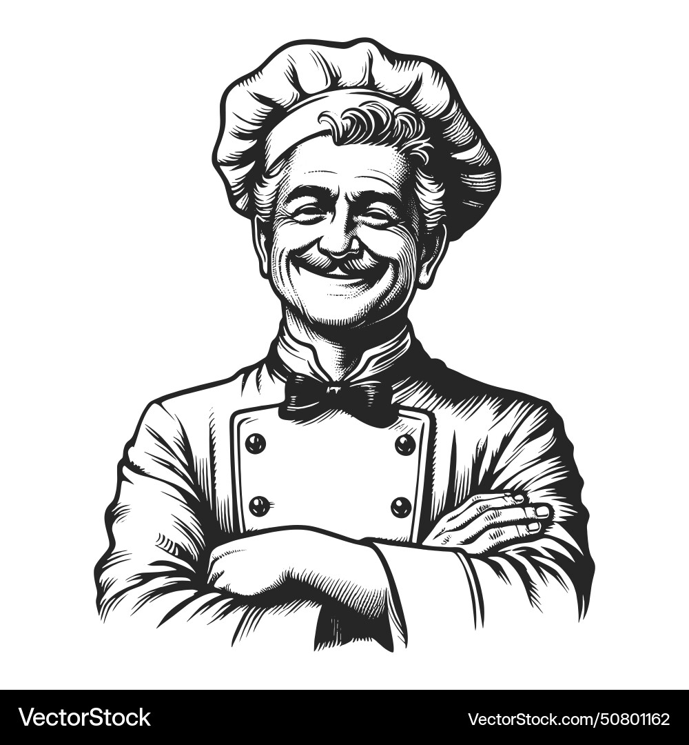 Italian chef portrait engraving sketch Royalty Free Vector