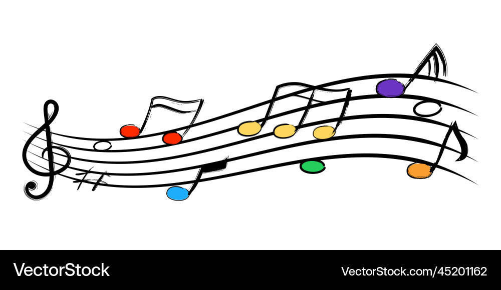 Music notes doodle flowing stave black silhouette Vector Image