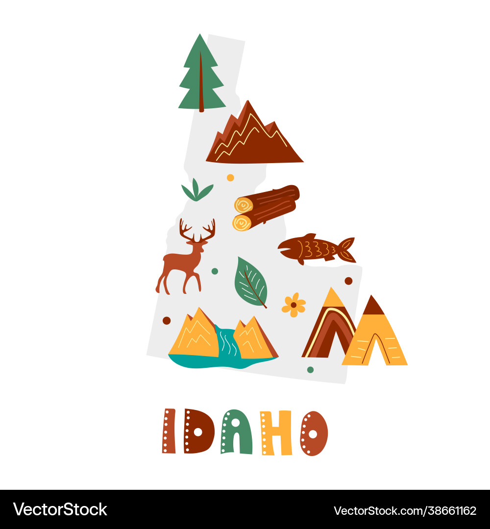 Usa map collection state symbols on gray Vector Image