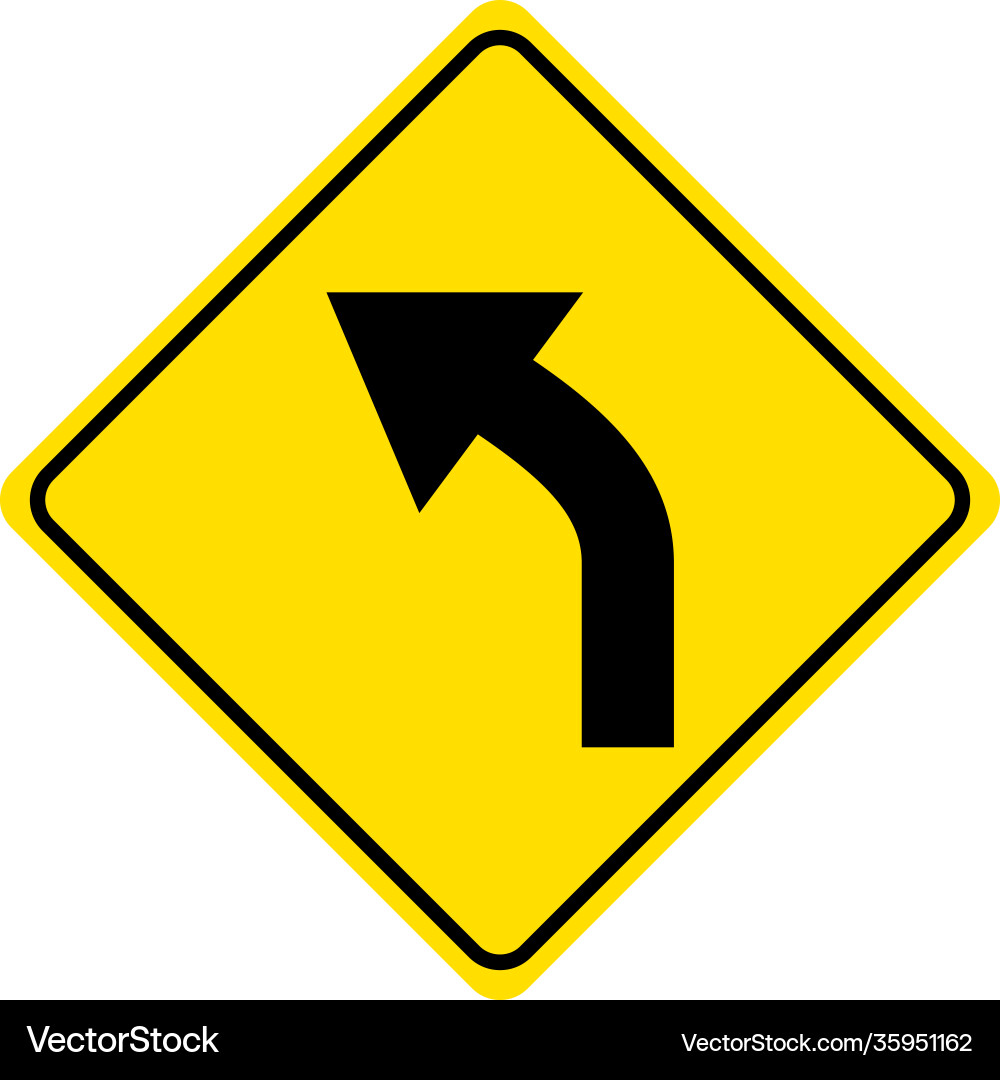 Warning sign for a curve to left on white Vector Image