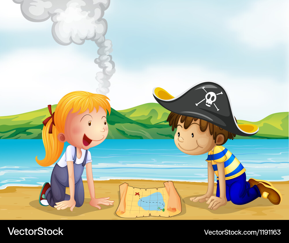 A girl and boy studying the map Royalty Free Vector Image