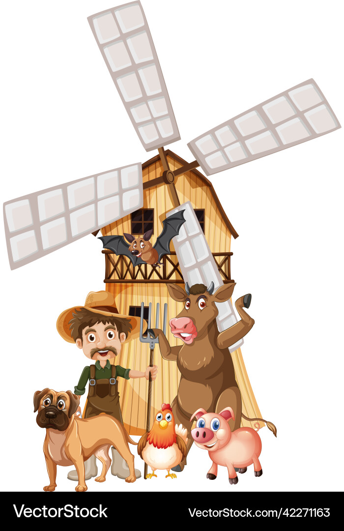 Farming theme with farmer and animals Royalty Free Vector