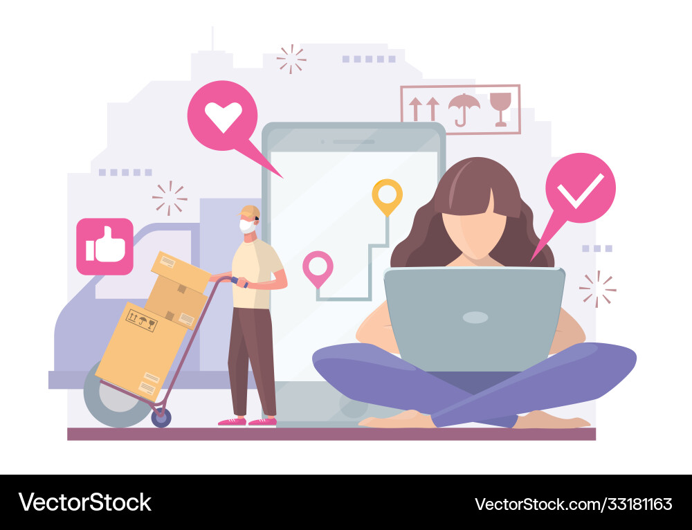 Girl makes purchases online Royalty Free Vector Image