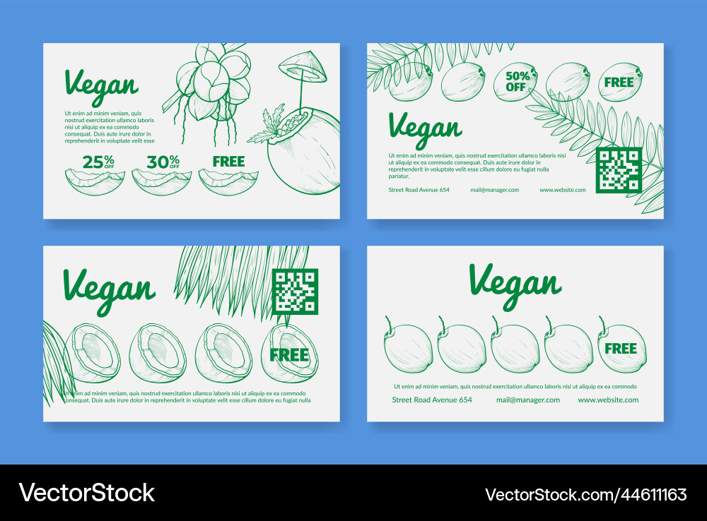 Loyalty card vegan tropical coconut engraved Vector Image