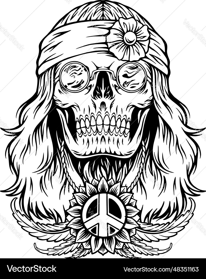Psychedelic hippie skull head groovy vibes Vector Image